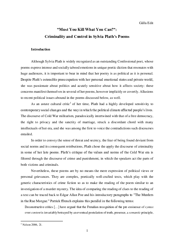 (DOC) "Must you kill what you can?": Criminality and Control in Sylvia ...