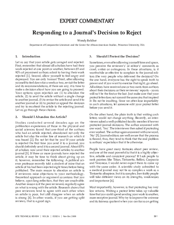 (PDF) Responding to a Journal's Decision to Reject