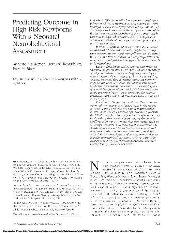 (PDF) Predicting Outcome in High-Risk Newborns With a Neonatal ...