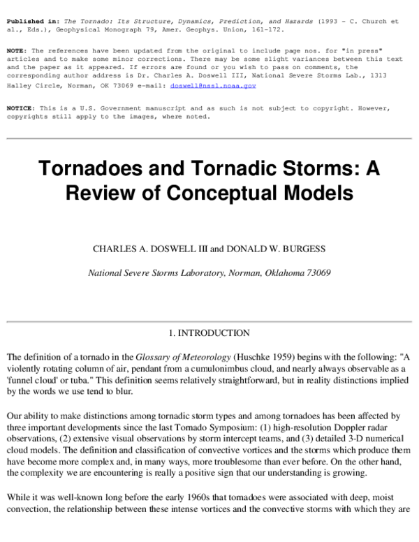 (PDF) Tornadoes and Tornadic Storms: A Review of Conceptual Models