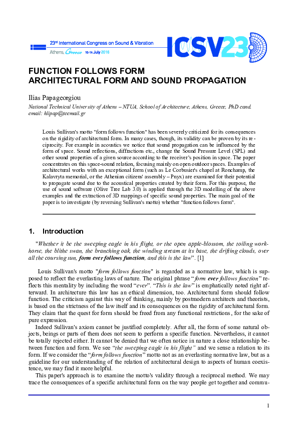 (PDF) FUNCTION FOLLOWS FORM. ARCHITECTURAL FORM AND SOUND PROPAGATION