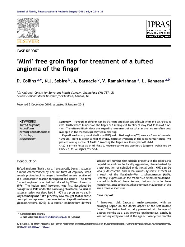 (PDF) ‘Mini’ free groin flap for treatment of a tufted angioma of the ...