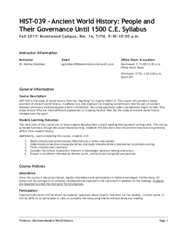 (PDF) HIST 039 Syllabus (World History to 1500 C.E.)