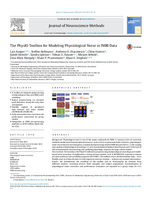 (PDF) The PhysIO Toolbox for Modeling Physiological Noise in fMRI Data