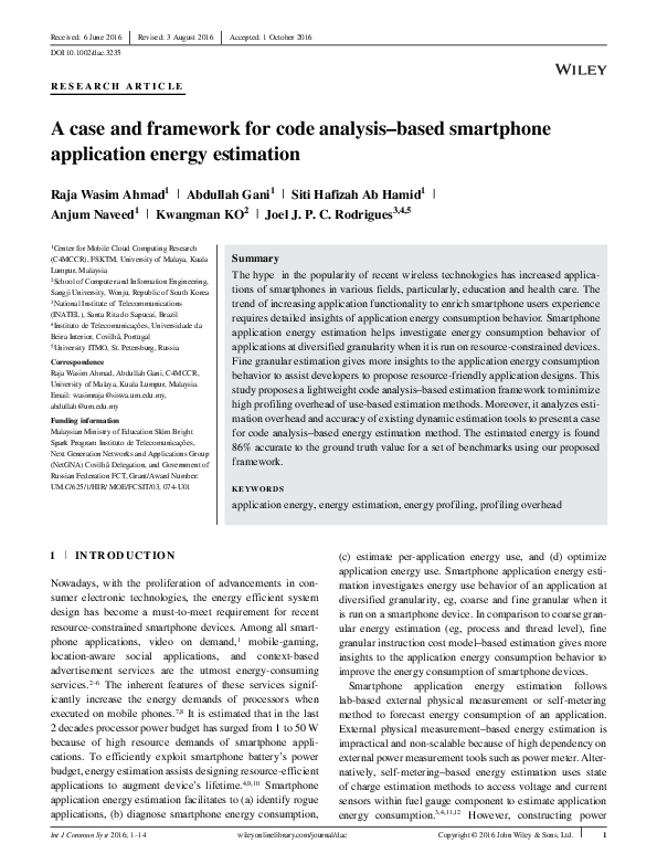 Pdf A Case And Framework For Code Analysis Based Smartphone Application Energy Estimation