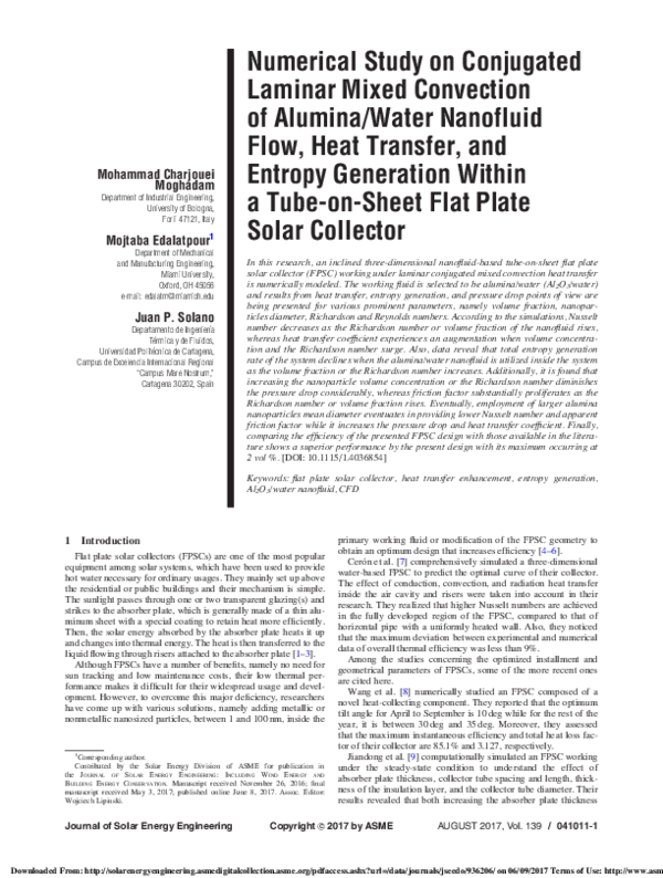 (PDF) Numerical Study on Conjugated Laminar Mixed Convection of Alumina/Water Nanofluid Flow ...