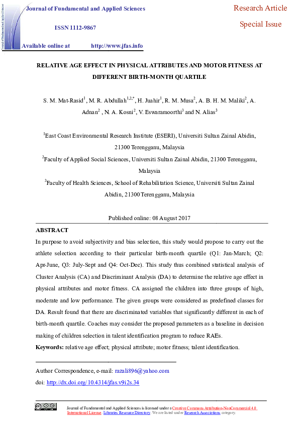 (PDF) RELATIVE AGE EFFECT IN PHYSICAL ATTRIBUTES AND MOTOR FITNESS AT ...