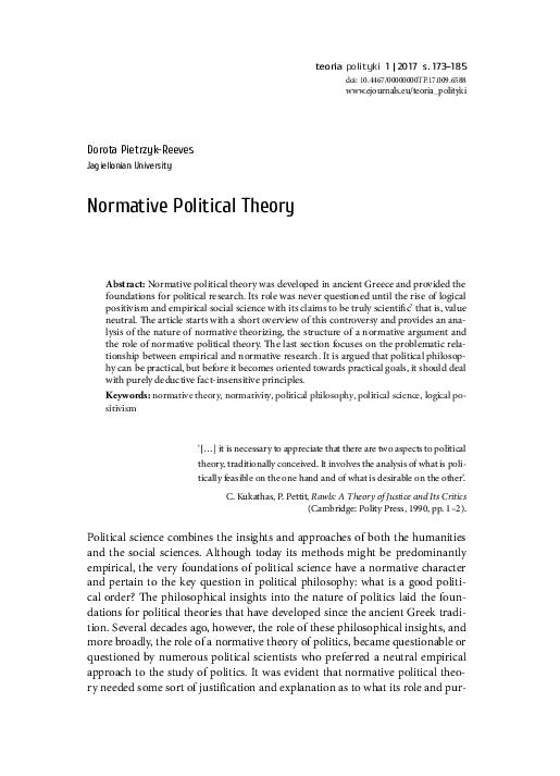 (PDF) Normative Political Theory