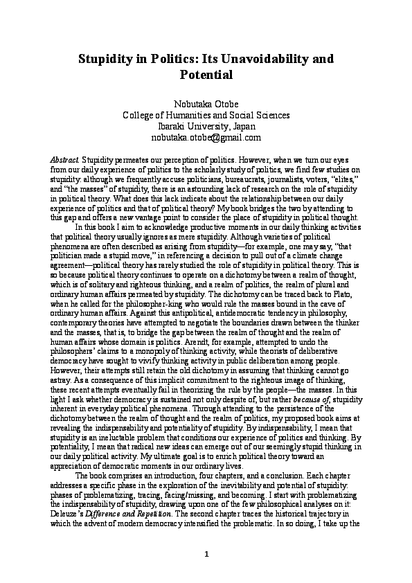 (PDF) STUPIDITY IN POLITICS: ITS UNAVOIDABILITY AND POTENTIAL