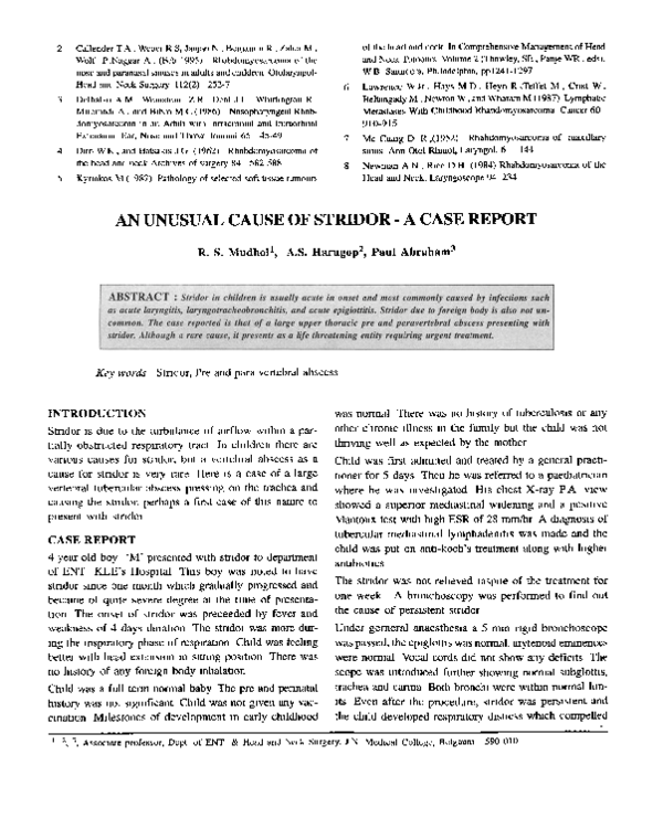 (PDF) An unusual cause of stridor-a case report