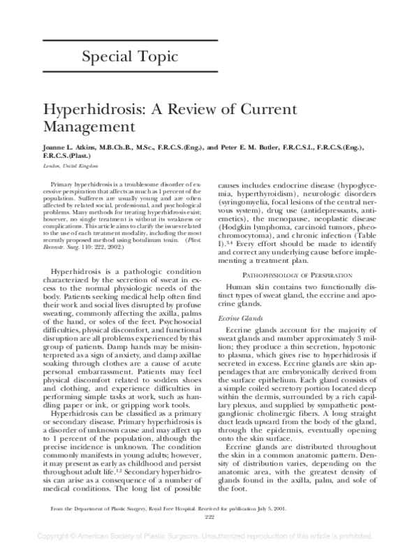 (PDF) Hyperhidrosis: A Review of Current Management