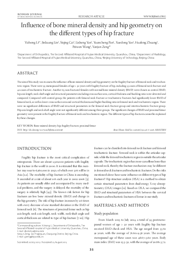 (PDF) Influence of bone mineral density and hip geometry on the ...