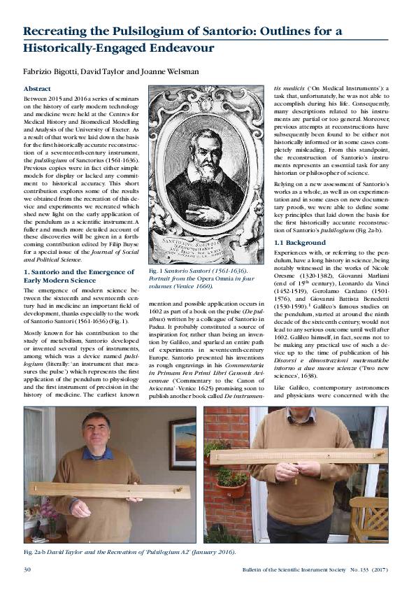 (PDF) Recreating the Pulsilogium of Santorio: Outlines for a ...