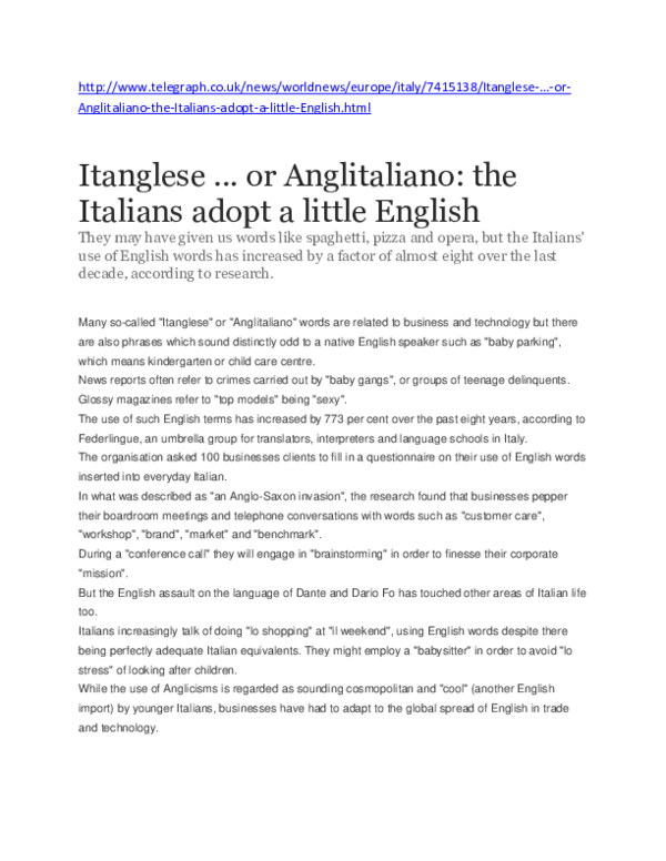 (DOC) Itanglese ... or Anglitaliano the Italians adopt a little English