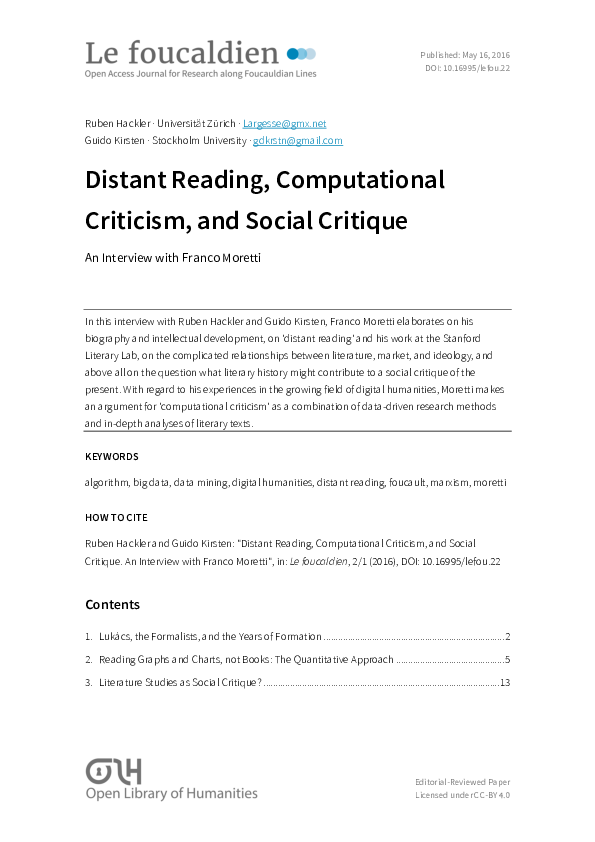 (PDF) Distant Reading, Computational Criticism, and Social Critique: An Interview with Franco ...
