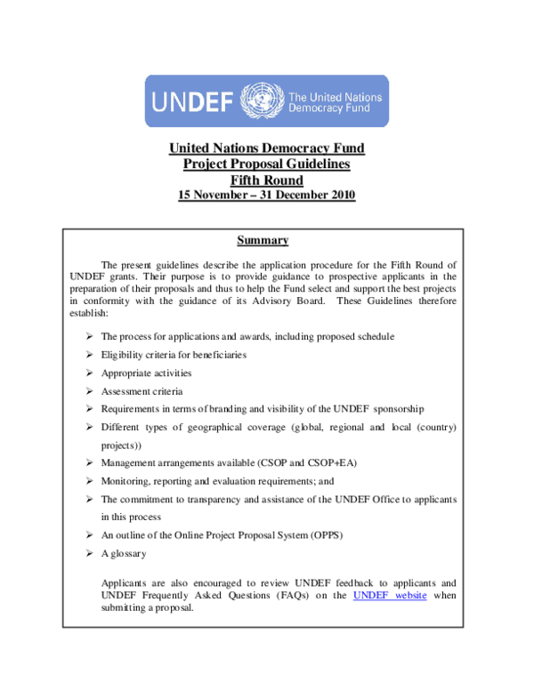(PDF) United Nations Democracy Fund Project Proposal Guidelines Fifth Round
