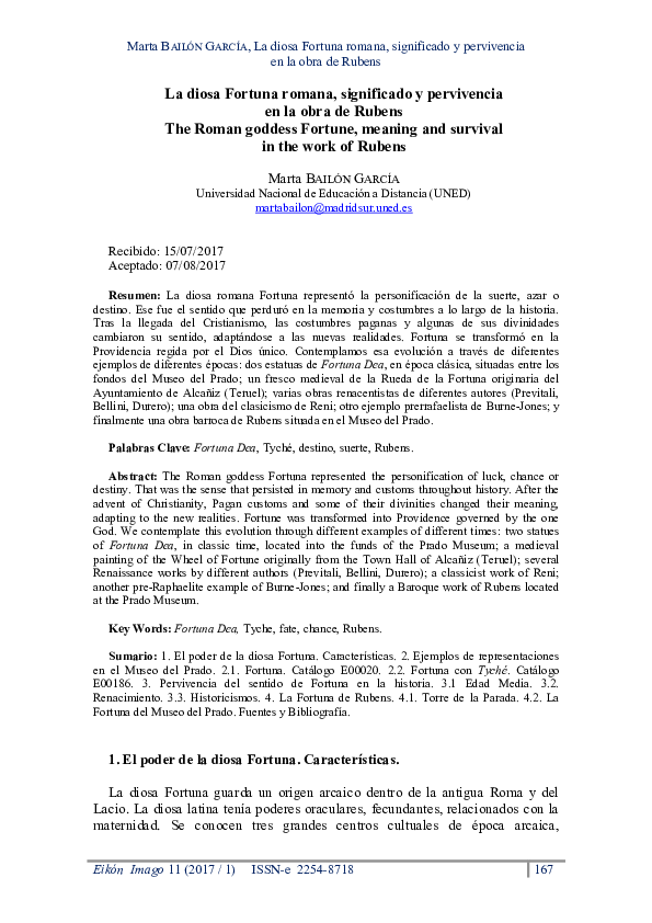 (PDF) La diosa Fortuna romana, significado y pervivencia en la obra de ...