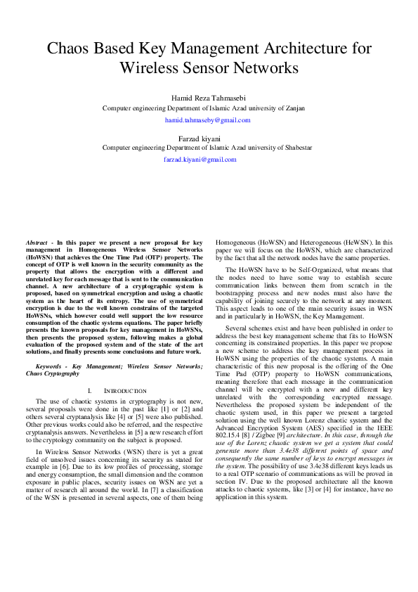 (PDF) Chaos based key management architecture for wireless sensor networks