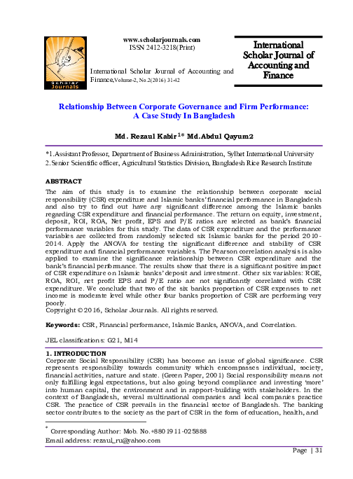(PDF) Relationship Between Corporate Governance and Firm Performance: A Case Study In Bangladesh