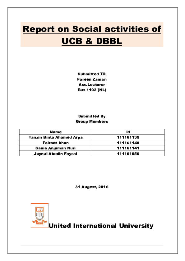 (DOC) Report on Social activities of UCB & DBBL