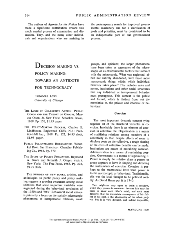 (PDF) Decision Making vs Policy Making