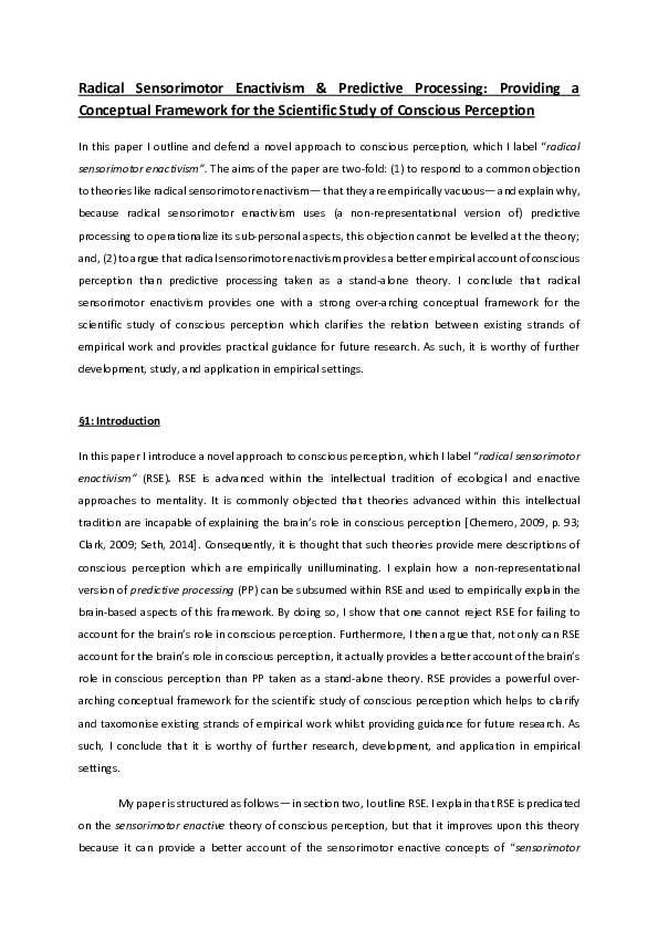 (PDF) Radical Sensorimotor Enactivism & Predictive Processing: Providing a Conceptual Framework ...