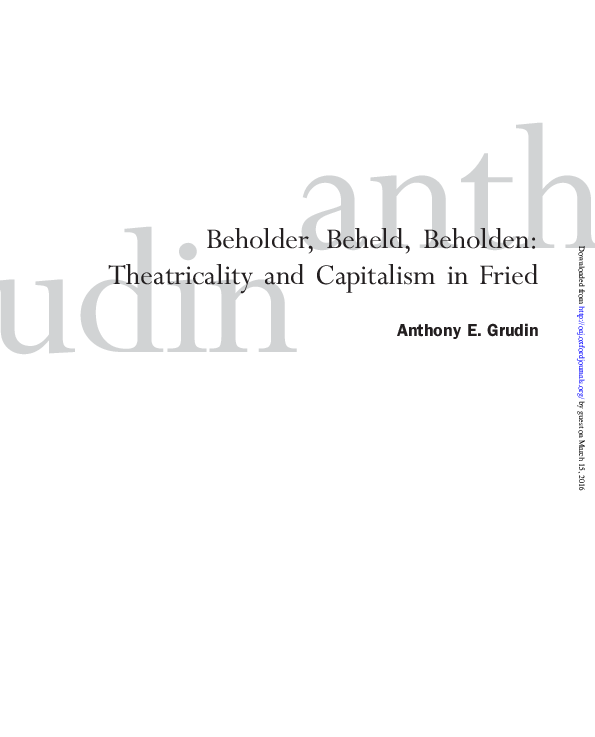 (PDF) Beholder, Beheld, Beholden: Theatricality and Capitalism in Fried