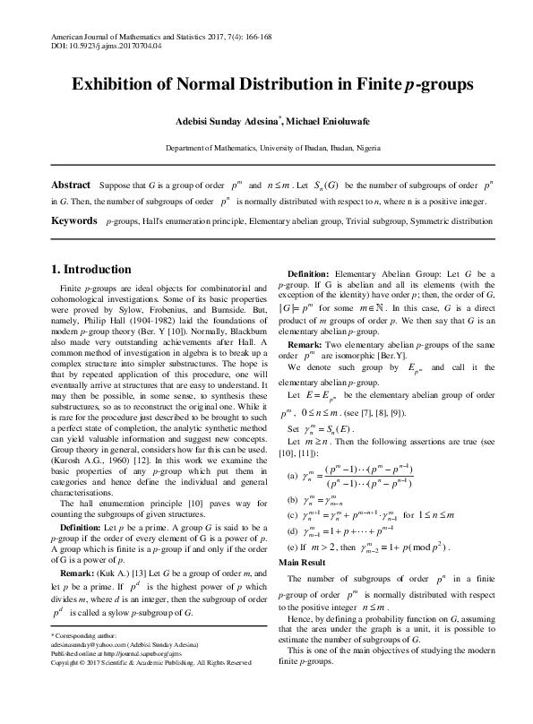 (PDF) Exhibition of Normal Distribution in Finite p-groups