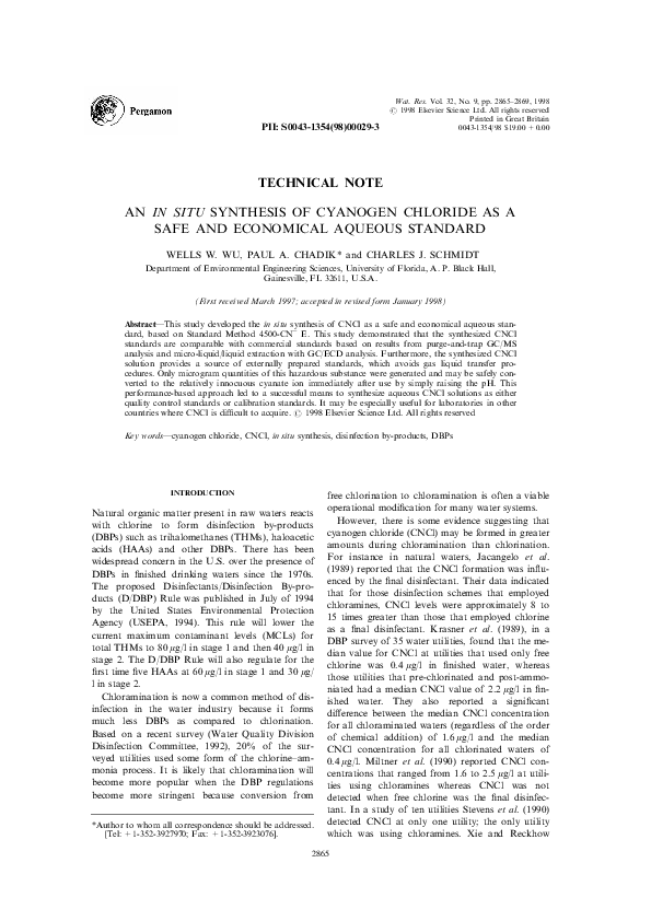 (PDF) An in situ synthesis of cyanogen chloride as a safe and ...