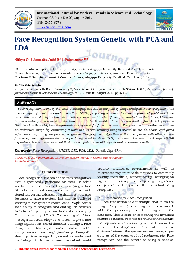 Pdf Face Recognition System Genetic With Pca And Lda