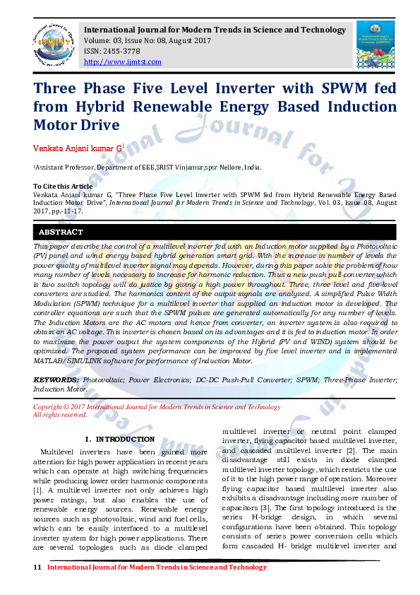 (PDF) Three Phase Five Level Inverter with SPWM fed from Hybrid Renewable Energy Based Induction ...