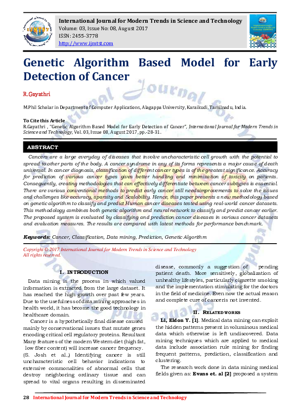 (PDF) Genetic Algorithm Based Model for Early Detection of Cancer