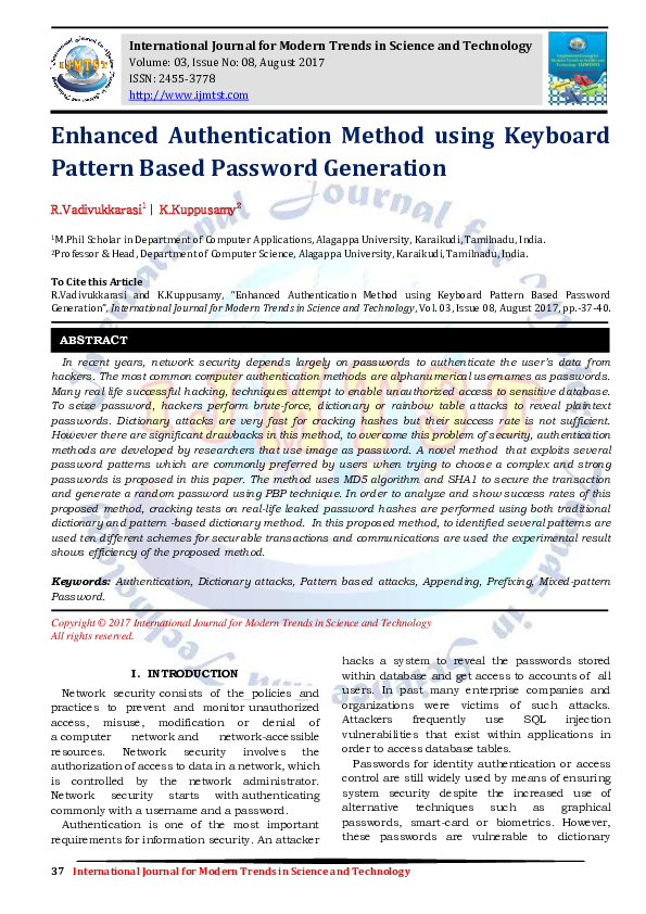 (PDF) Enhanced Authentication Method using Keyboard Pattern Based ...