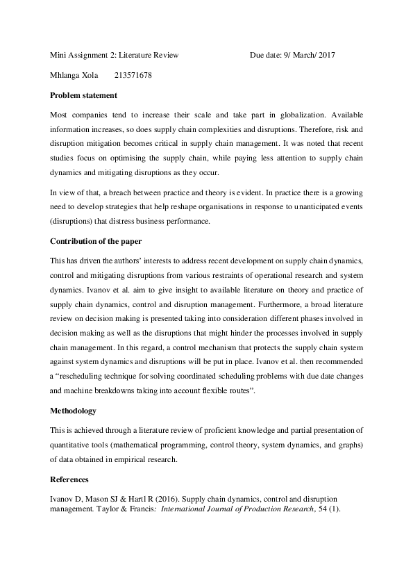 (DOC) Mini Assignment 2: Literature Review