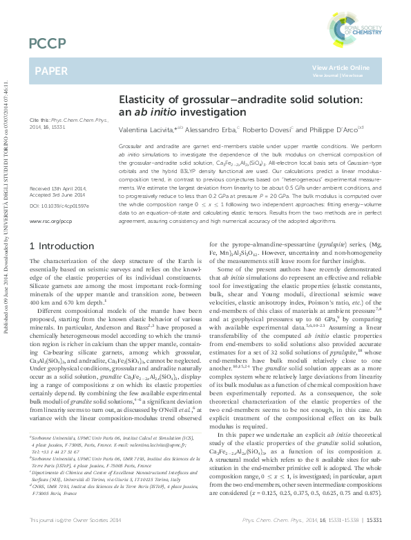(PDF) Elasticity of grossular–andradite solid solution: an ab initio ...