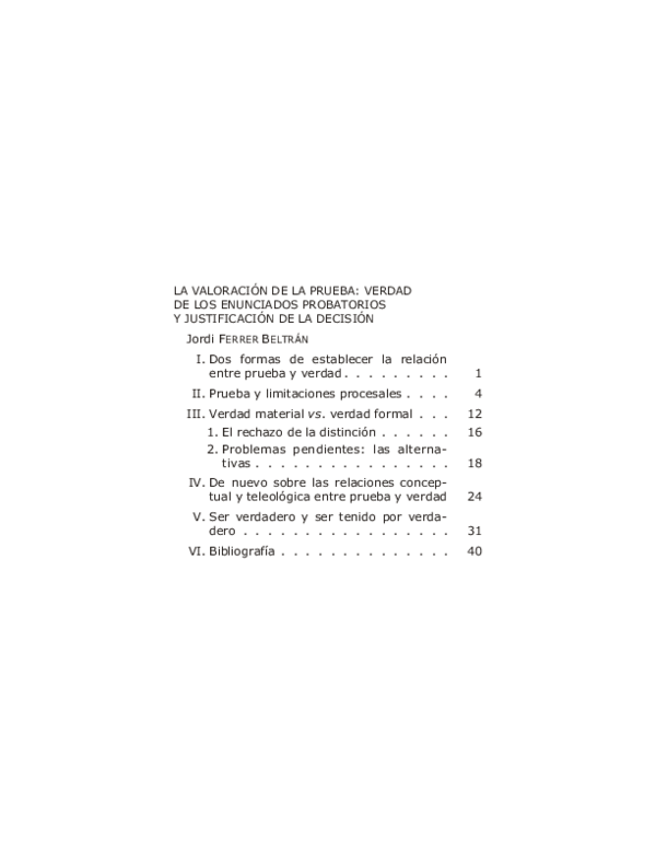(PDF) LA VALORACIÓN DE LA PRUEBA: VERDAD DE LOS ENUNCIADOS PROBATORIOS