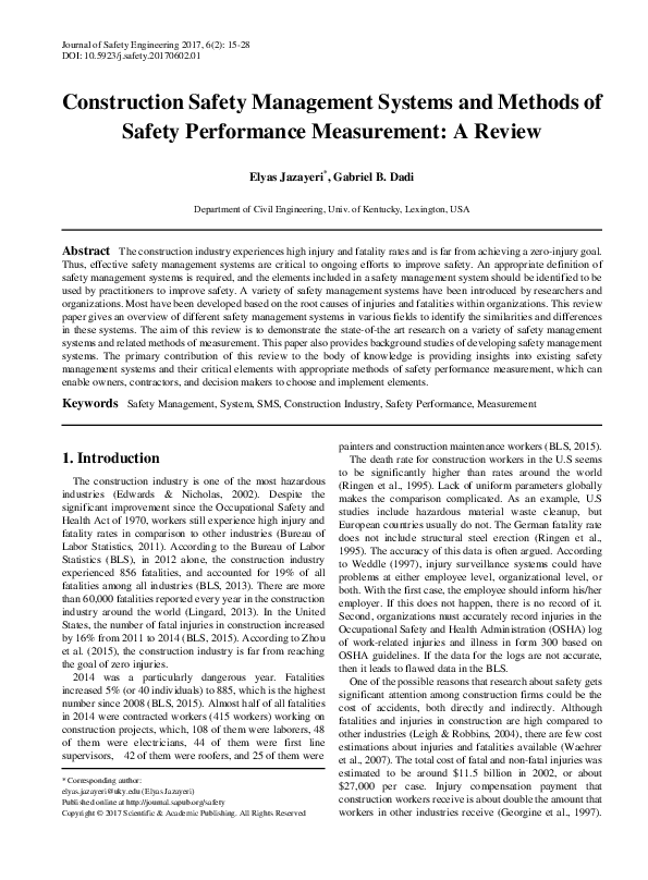 (PDF) Construction Safety Management Systems and Methods of Safety ...