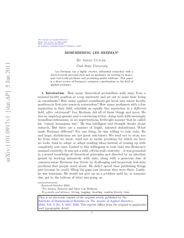 (PDF) Remembering Leo Breiman