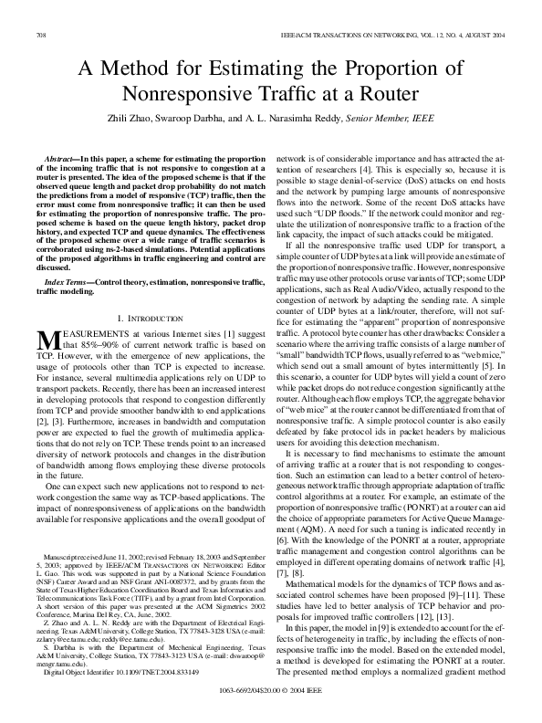 (PDF) A Method for Estimating the Proportion of Nonresponsive Traffic at a Router