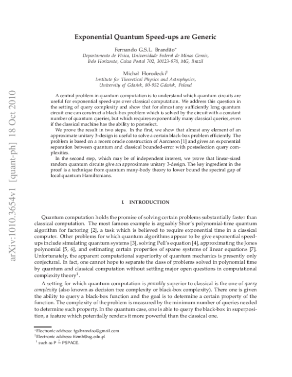 (PDF) Exponential Quantum Speed-ups are Generic