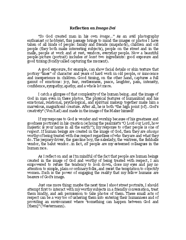 (DOC) Short Reflection on Imago Dei