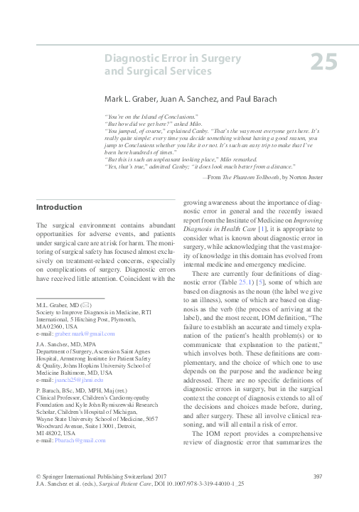 (PDF) Diagnostic Error in Surgery and Surgical Services, 2017