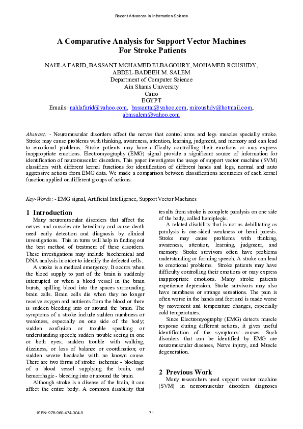 (PDF) A Comparative Analysis for Support Vector Machines for Stroke ...