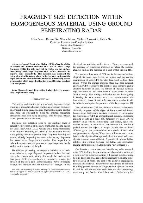 (PDF) Fragment size detection within homogeneous material using Ground ...