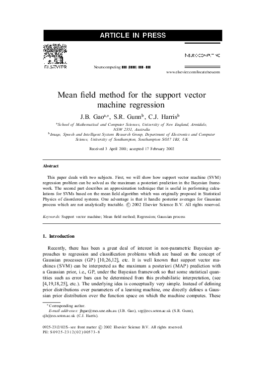 (PDF) Mean field method for the support vector machine regression