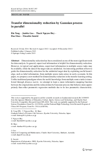 (PDF) Transfer dimensionality reduction by Gaussian process in parallel