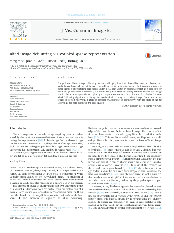 (PDF) Coupled Sparse Representation for Deblurring