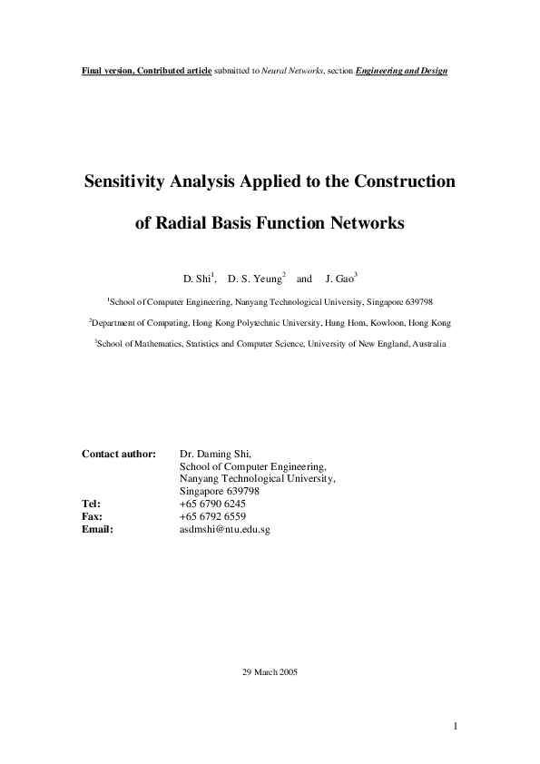 (PDF) Sensitivity analysis applied to the construction of radial basis function networks
