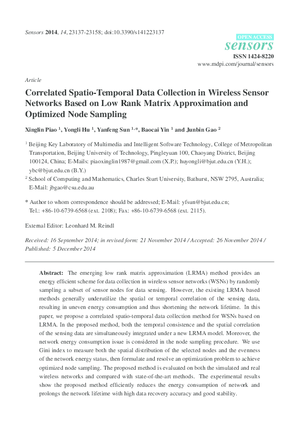 Pdf Optimized Spatio Temporal Data Collection In Wsns