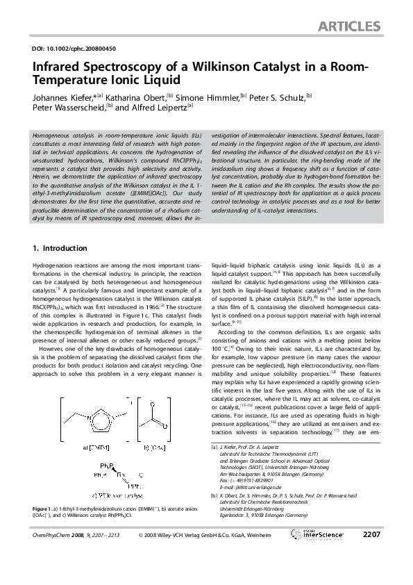 (PDF) Infrared Spectroscopy of a Wilkinson Catalyst in a Room ...